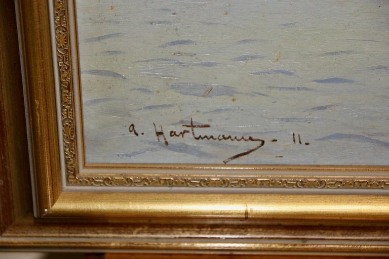 Unknown - A. Hartmann, Decorative oil painting, fishing boat and ...