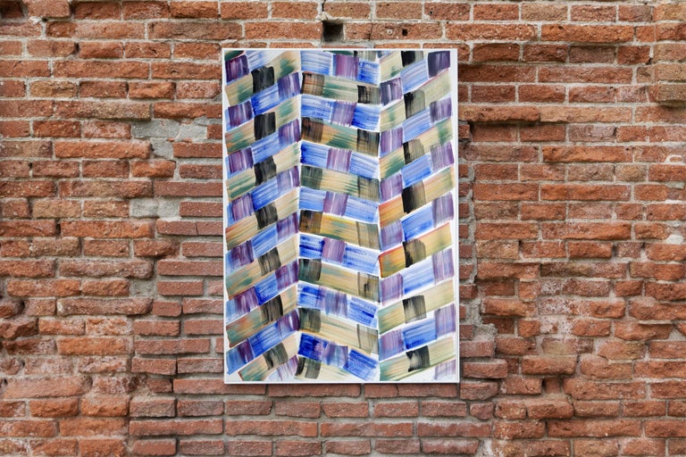 Unknown - Abstract Grid Painting of Cool Brushstroke Patchwork, Dark ...