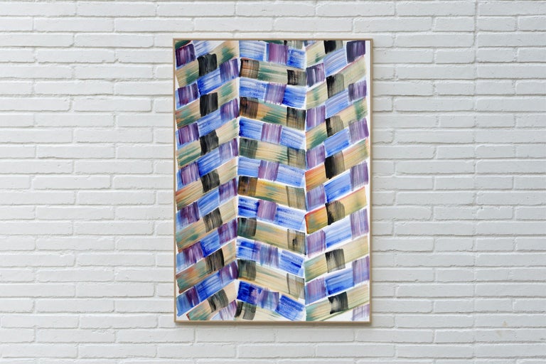Unknown - Abstract Grid Painting of Cool Brushstroke Patchwork, Dark ...