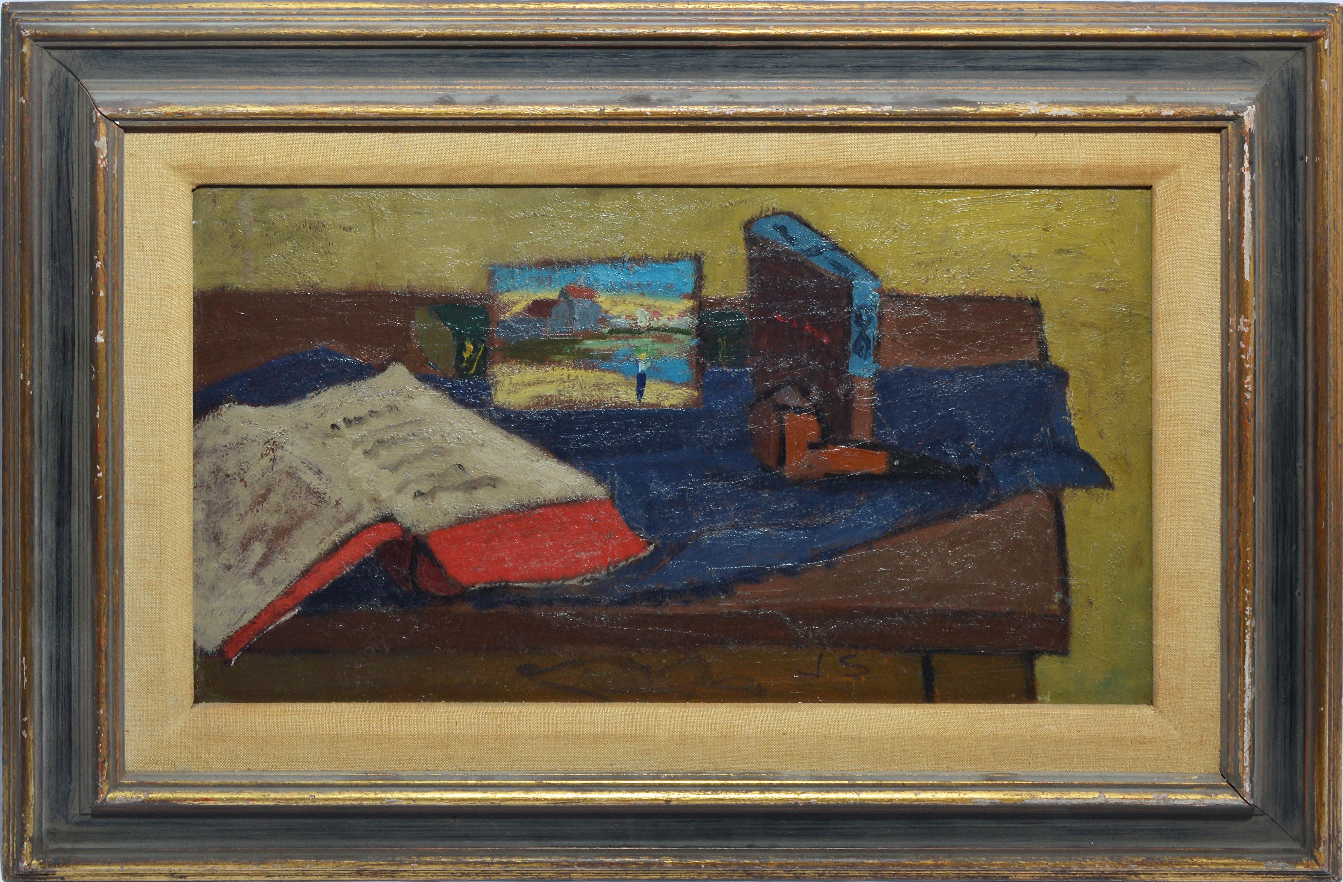 Unknown - American Modernist Abstract Still Life Interior Oil Painting ...