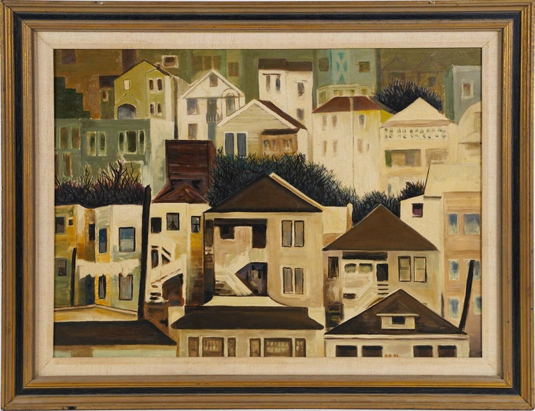Unknown - American School Modernist Cityscape Signed Mid Century Modern ...