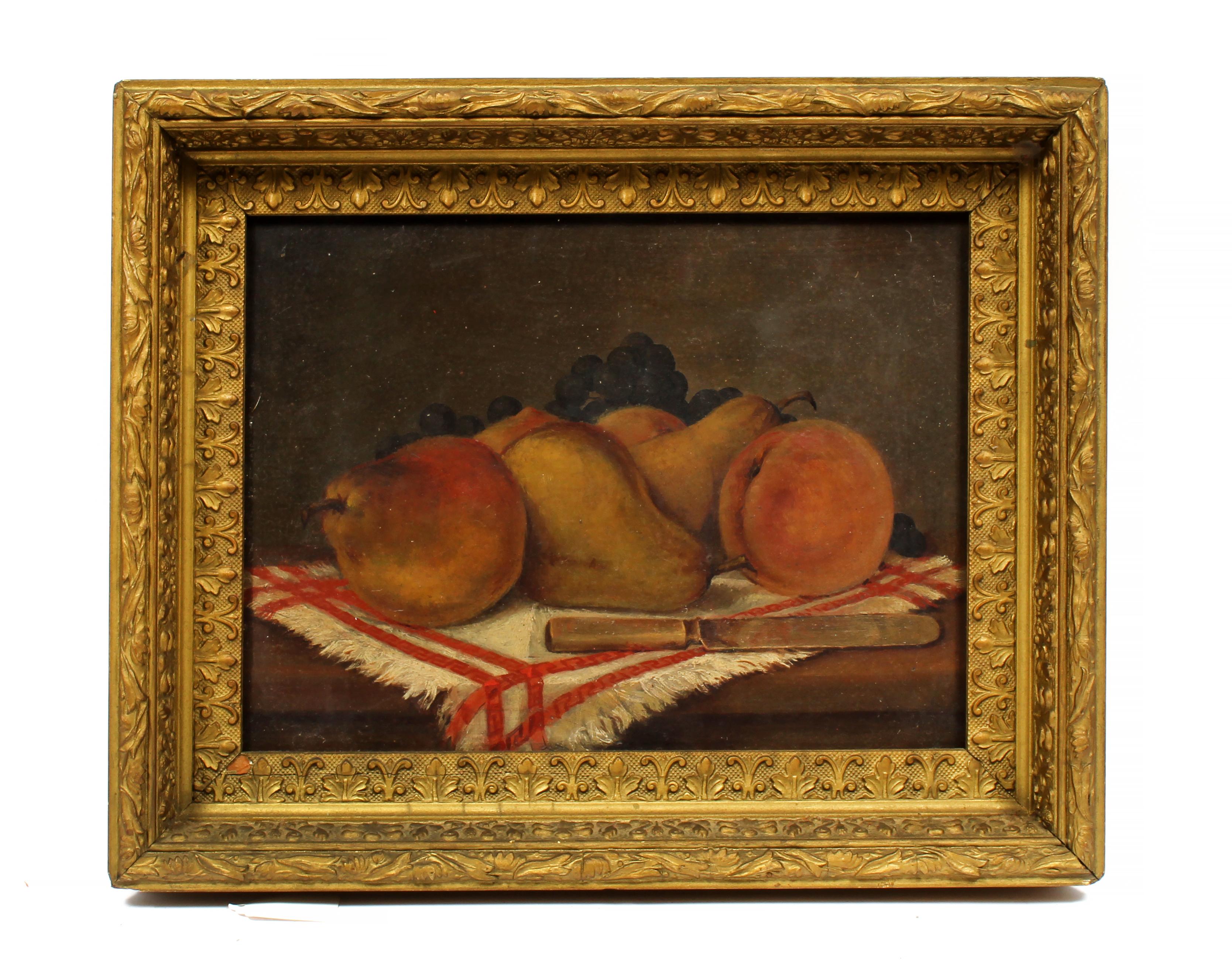 Unknown - American School Still Life Peach Pear Oil Painting Framed ...