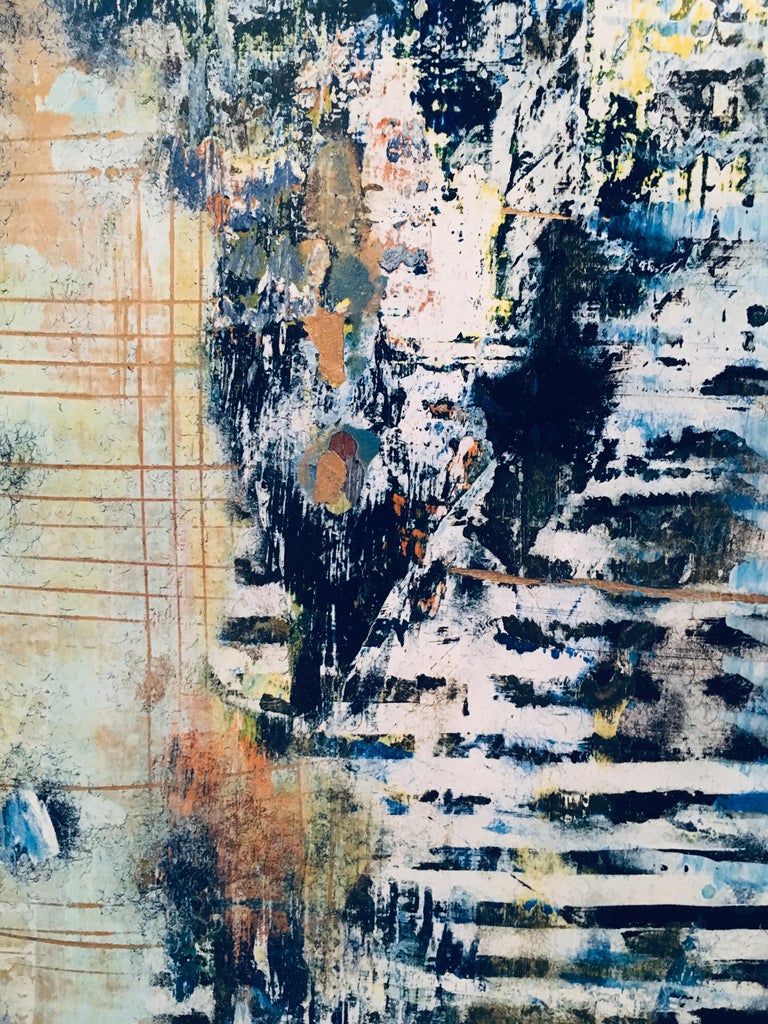 Unknown - American School Untitled Abstract Painting in Blues, Gold ...
