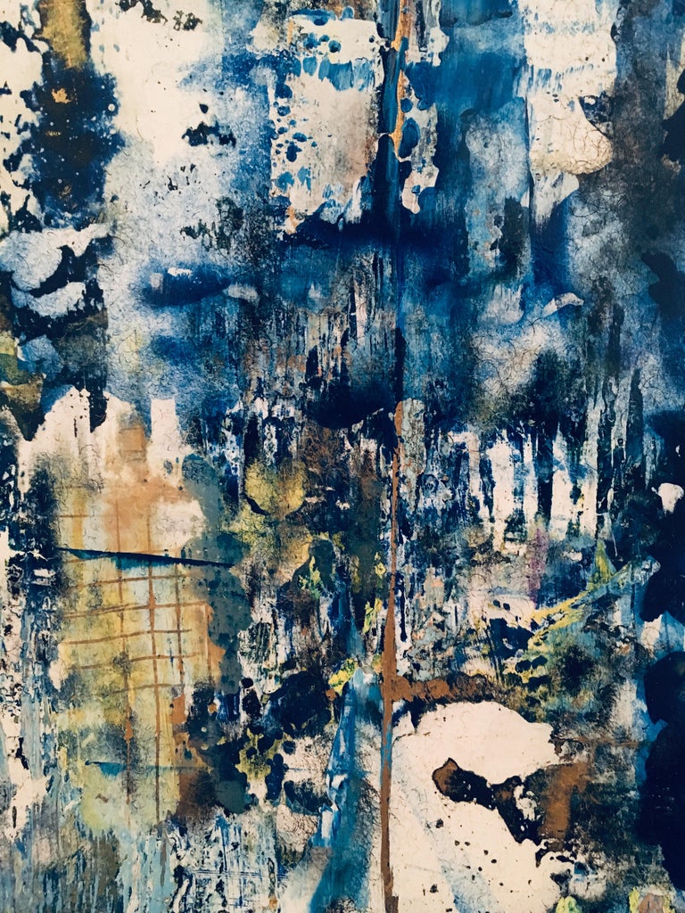 Unknown - American School Untitled Abstract Painting in Blues, Gold ...