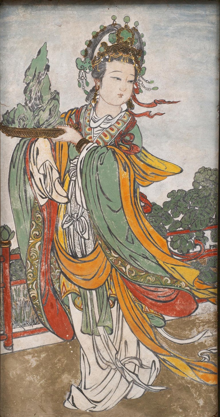 Unknown - An Early Ming Dynasty Fresco Painting of a Female Attendant ...