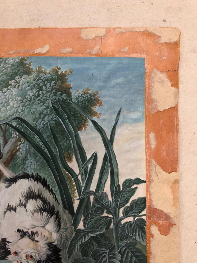 Unknown - Animal fight, 18th century gouache For Sale at 1stDibs