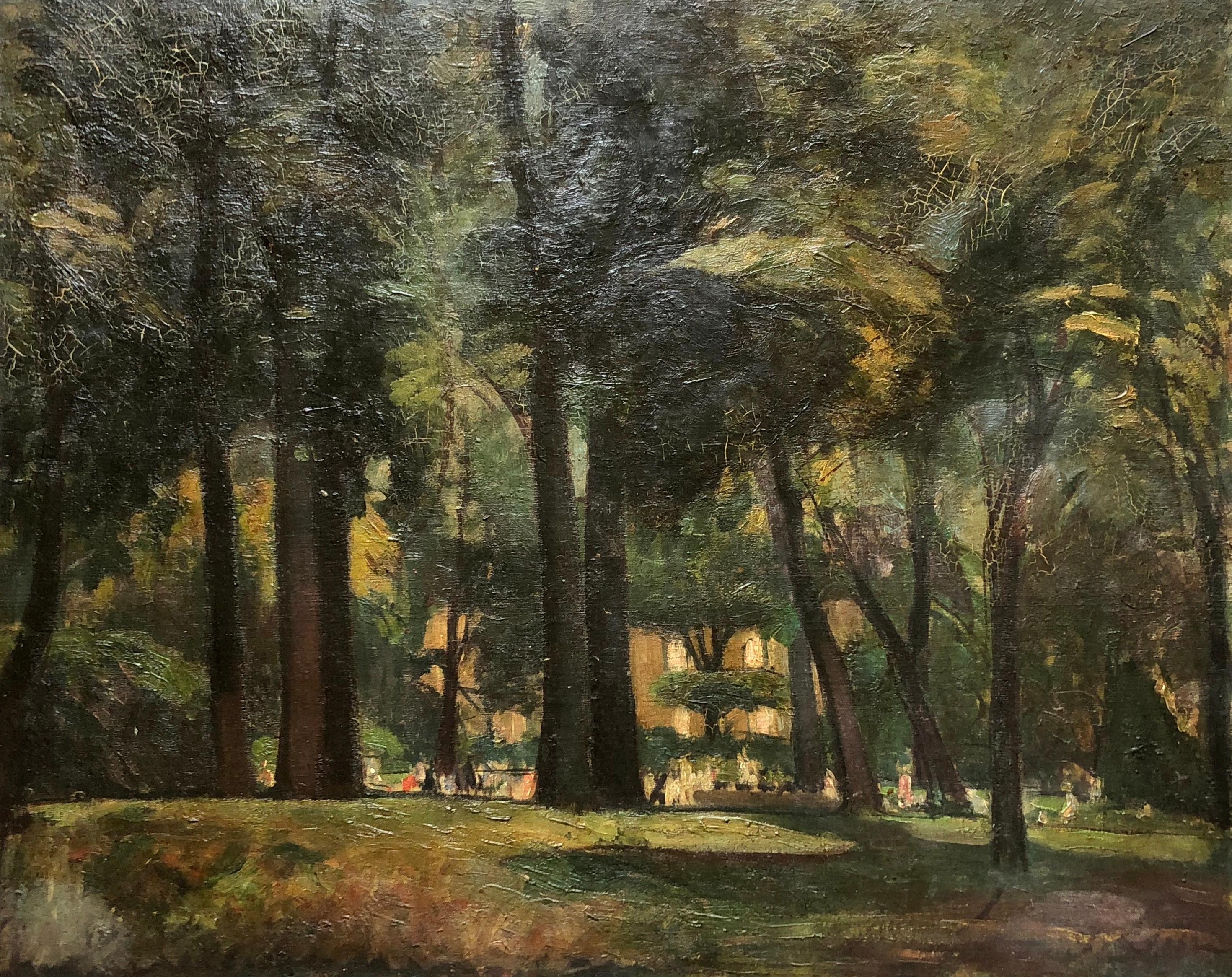 Unknown - Animated Park, Oil On Canvas Late Nineteenth Or Early Twentieth, Large Format For Sale ...
