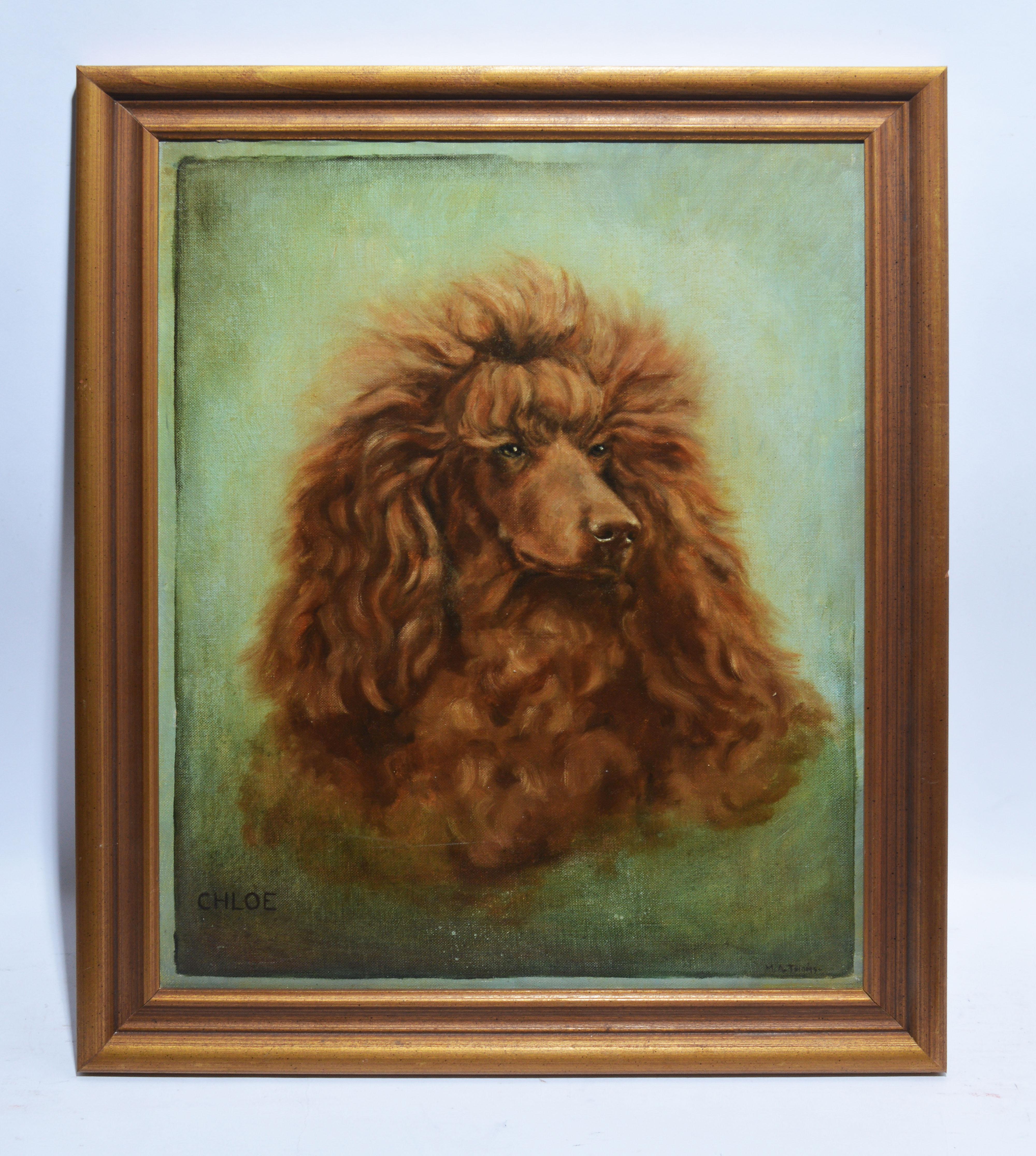 Unknown - Antique American Animal Oil Painting Study of a Poodle Dog ...