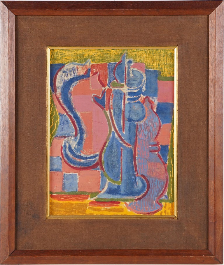 Unknown - Antique American Cubist Still Life Abstract Framed Oil ...