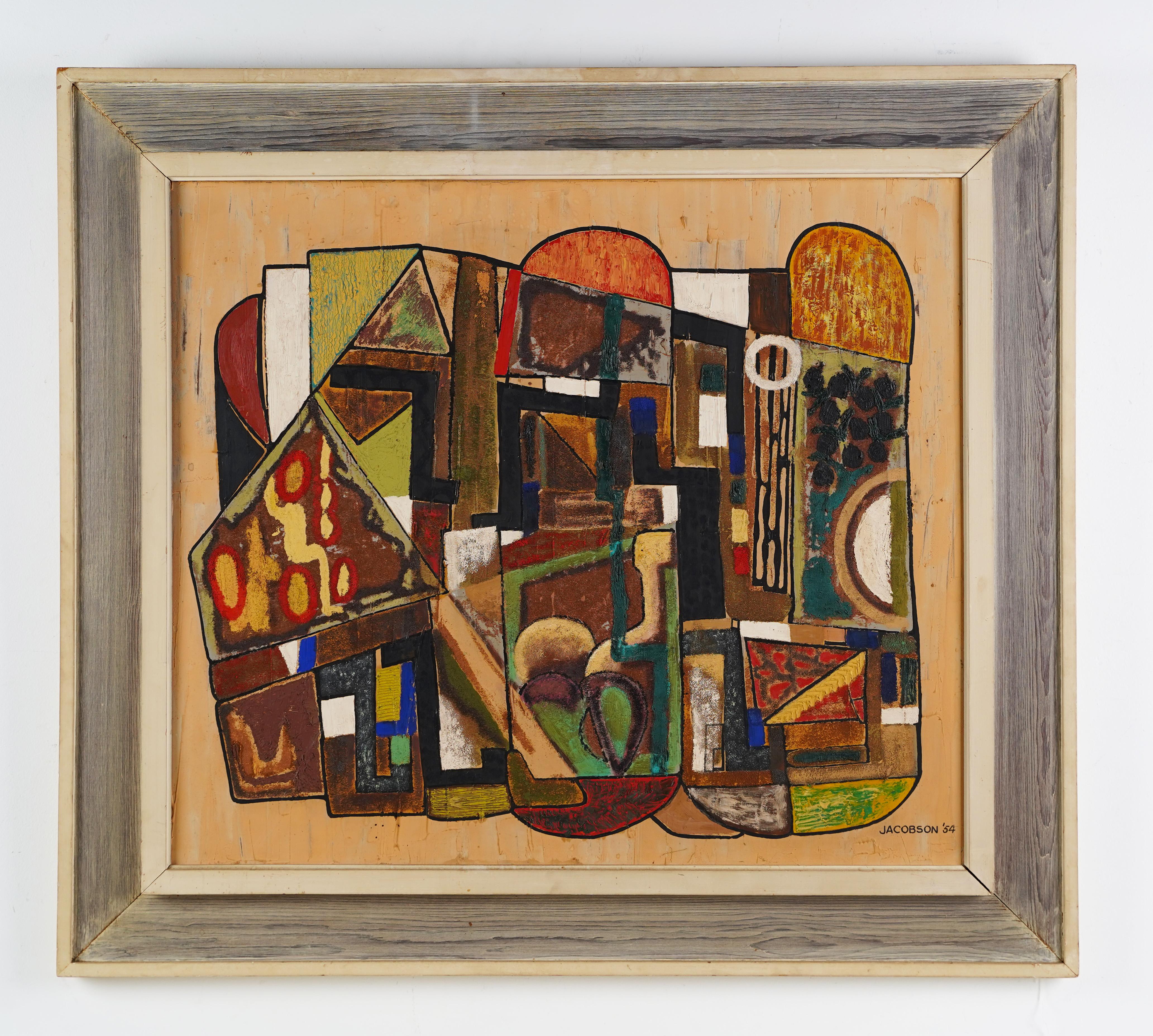 Unknown - Antique American Modernist Abstract Framed Oil Painting ...