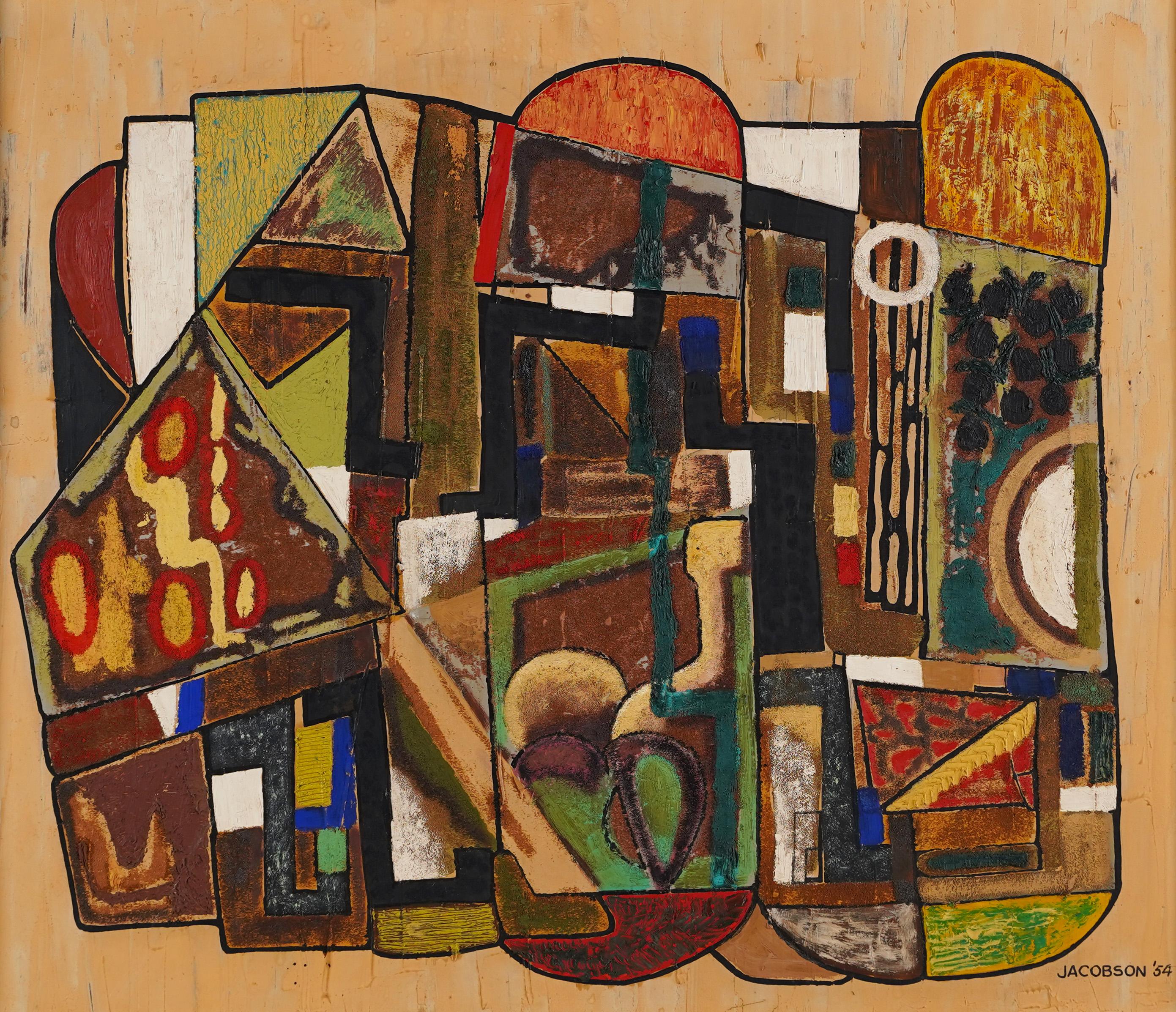 Unknown - Antique American Modernist Abstract Framed Oil Painting ...