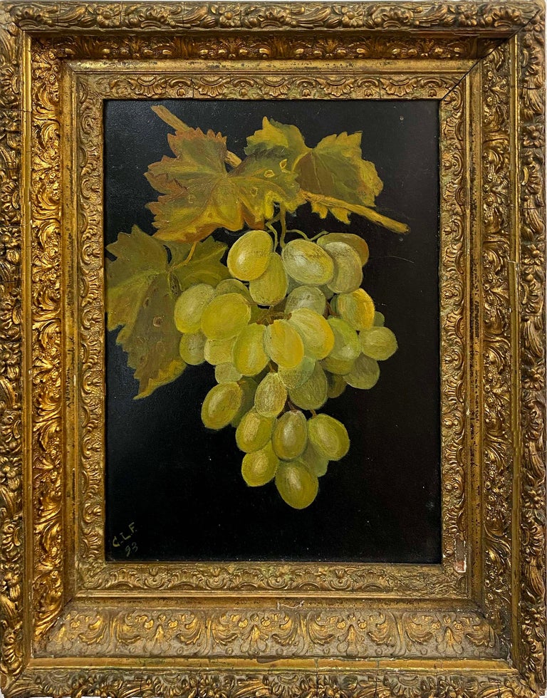 Unknown - Antique American Painting Green Grapes Still Life Gold Framed ...