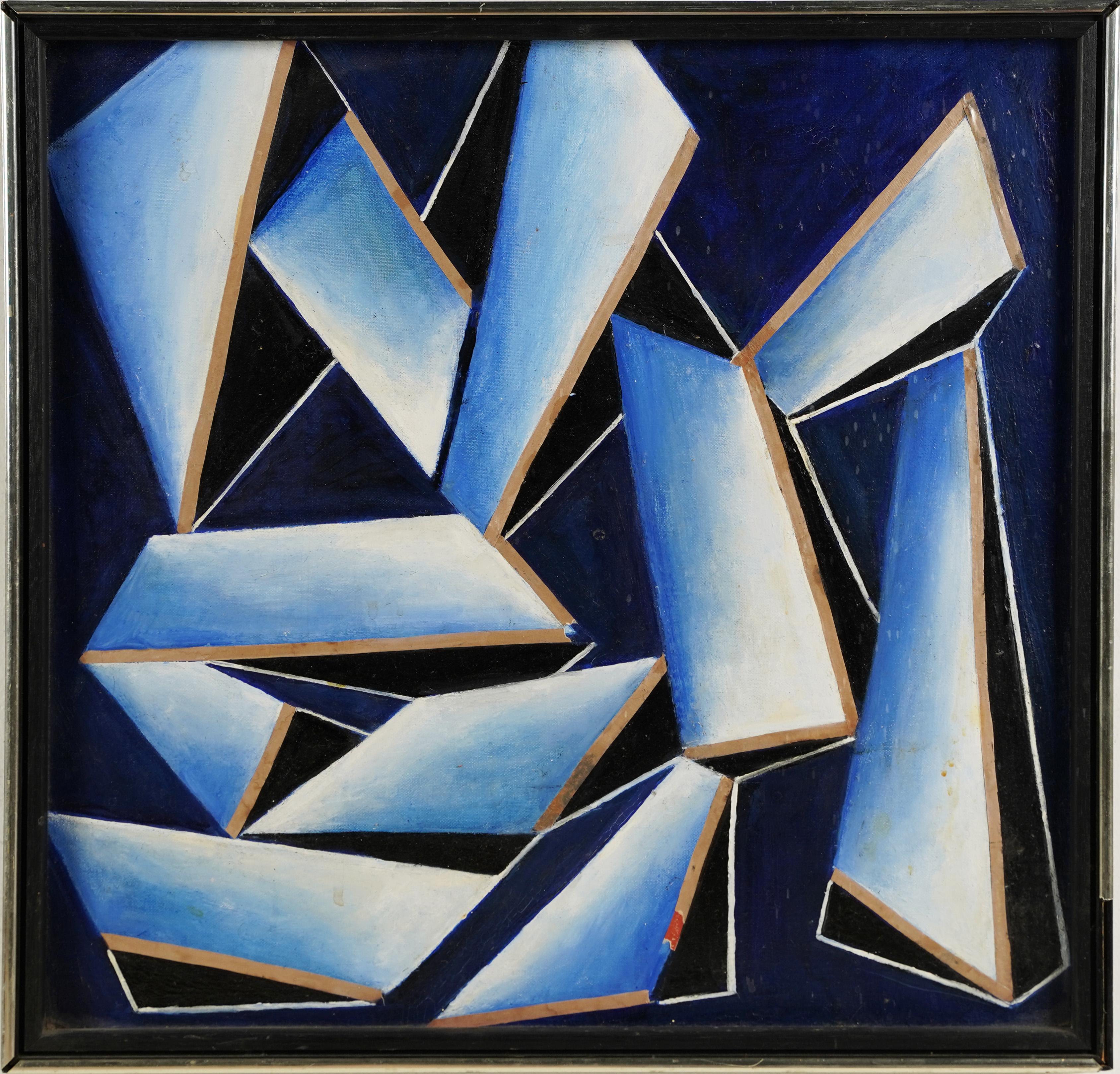 Unknown - Geometric Abstract Mid Century Vintage Oil Painting at ...