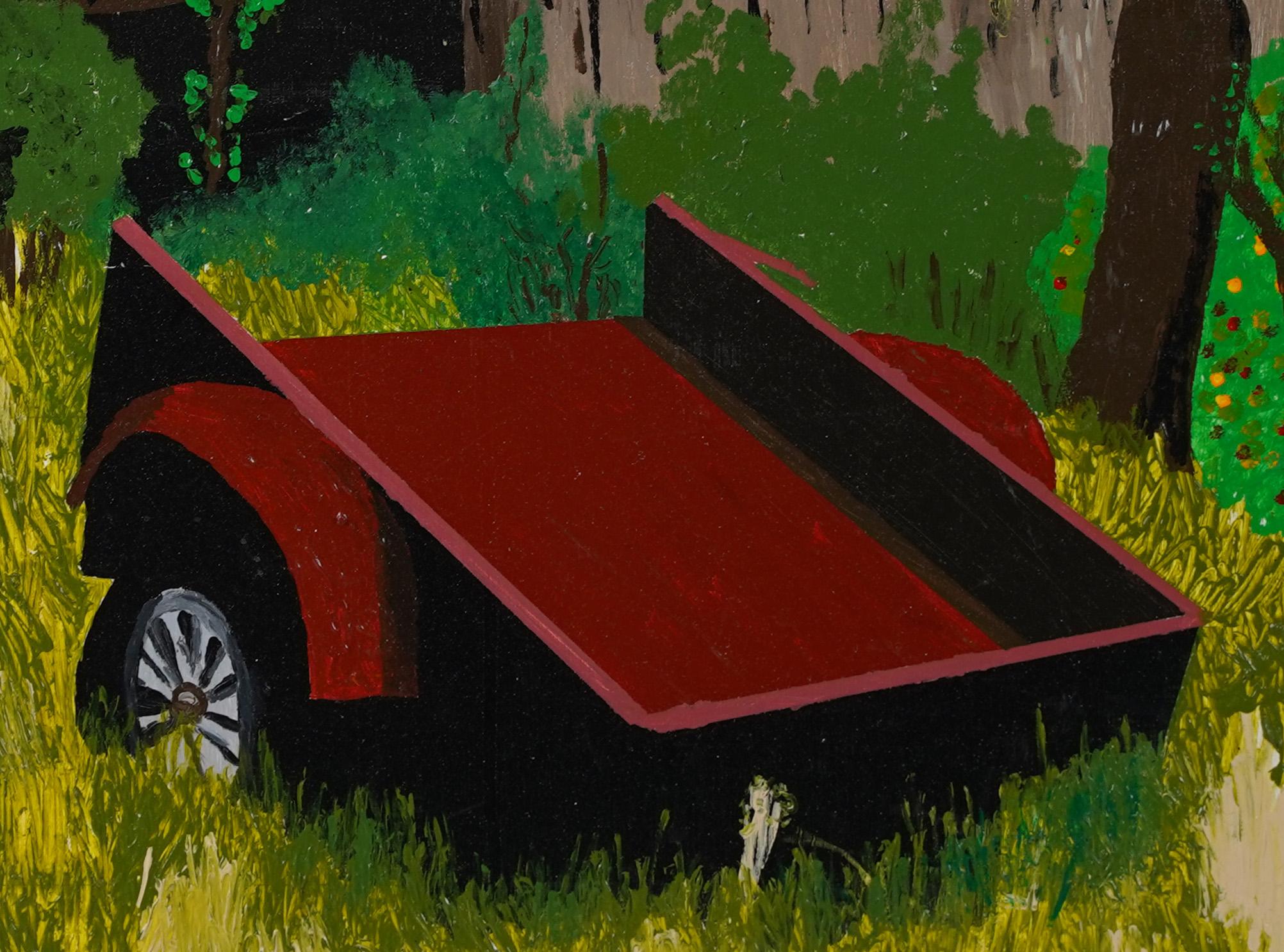 Unknown - Antique American School Modernist Abstract Farm Landscape Oil ...