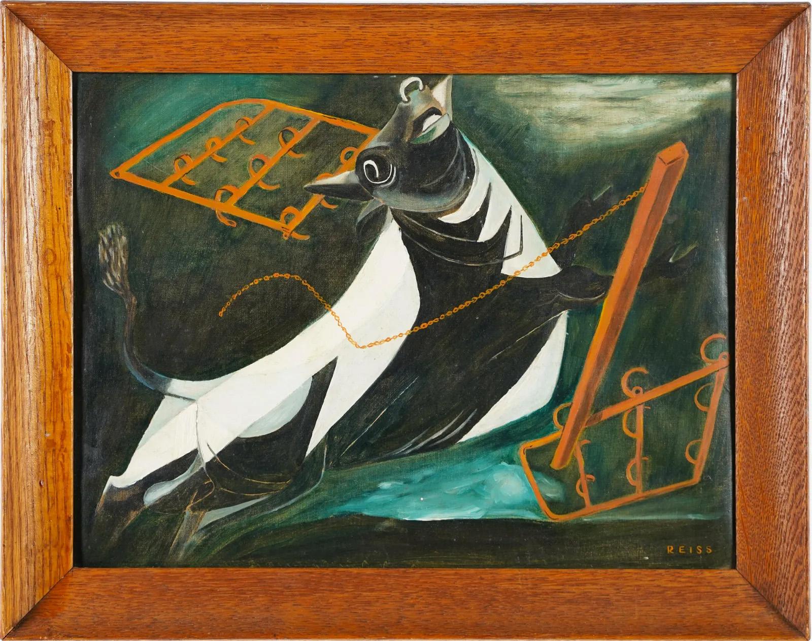 Unknown - Antique American School Modernist Abstract Surreal Animal ...