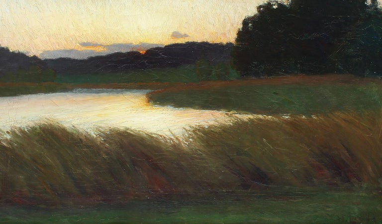 Unknown - Antique American School Tonalist Sunset River Landscape ...