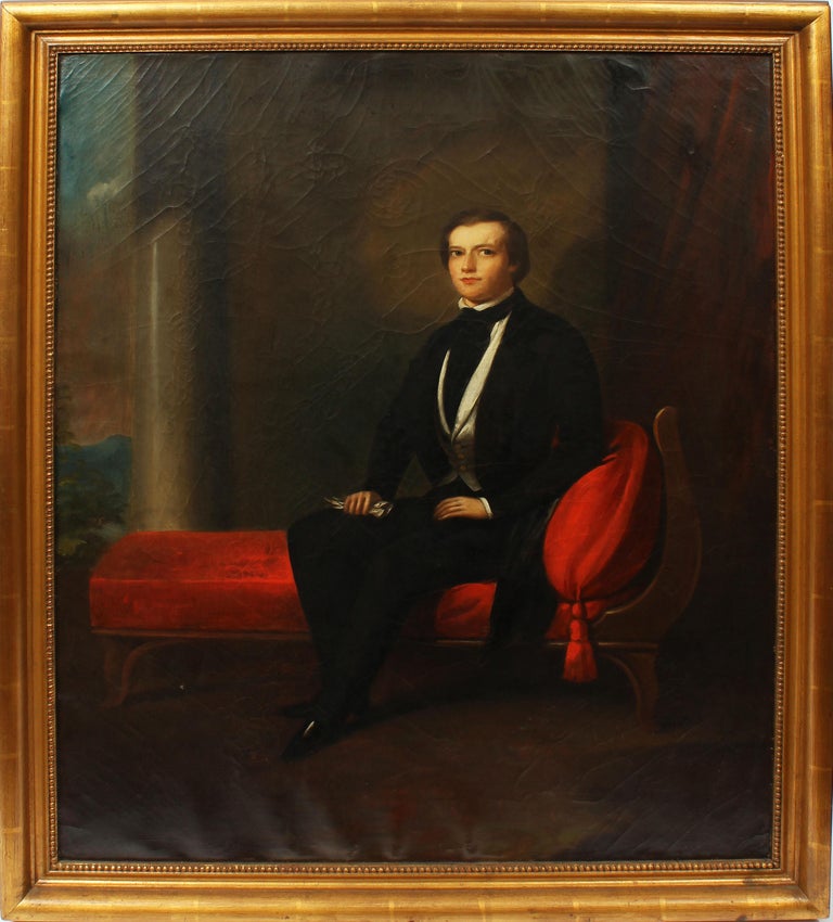Unknown - Antique Early American School Classic Interior Male Portrait ...