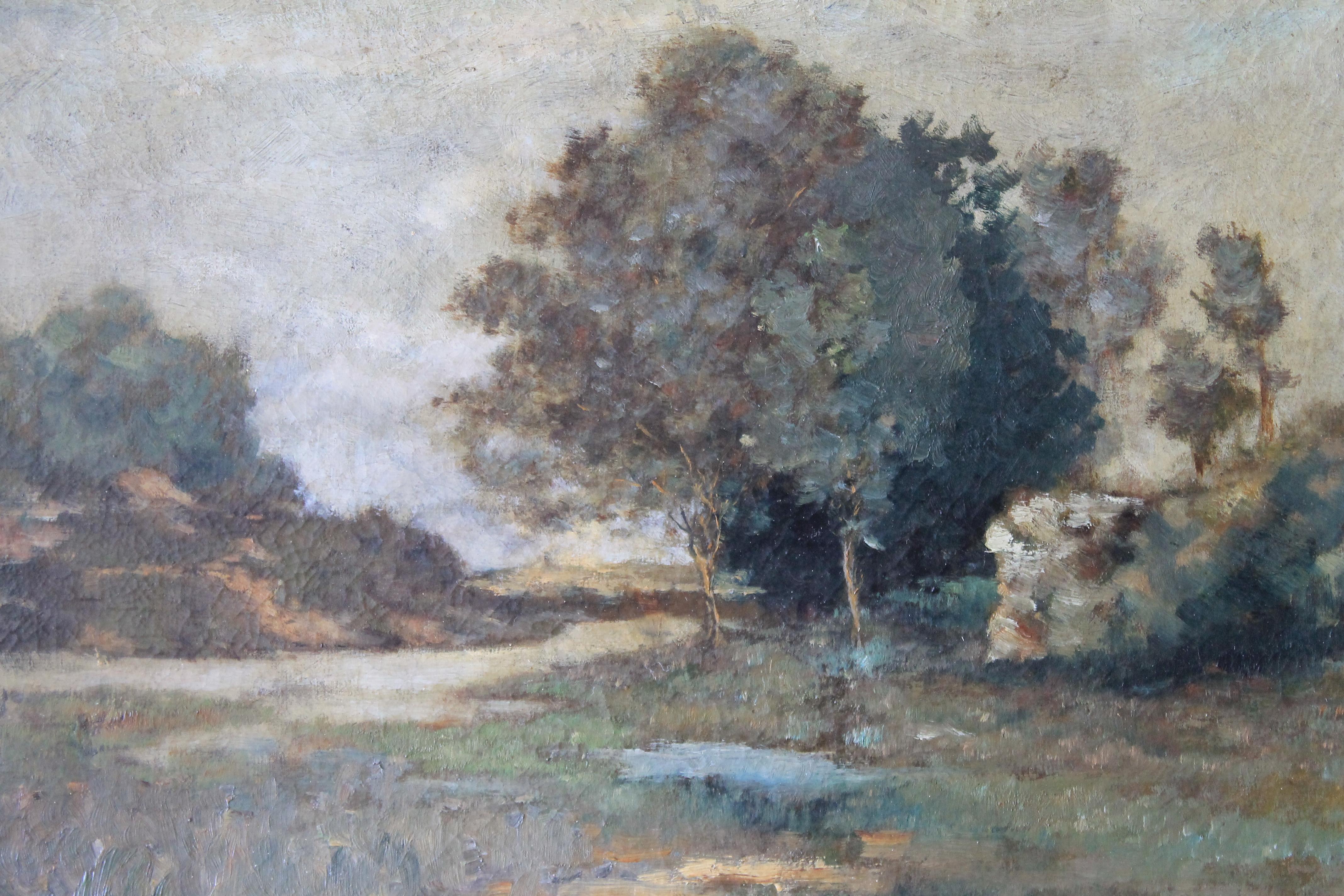 Unknown - Antique impressionist antique oil paint French (Barbizon ...