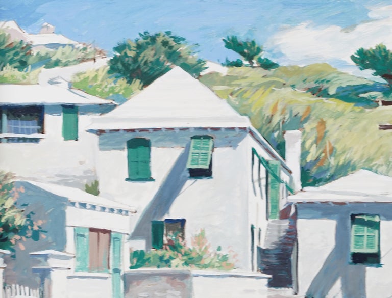 Unknown - Antique Impressionist Tropical Island Bermuda Street Scene ...