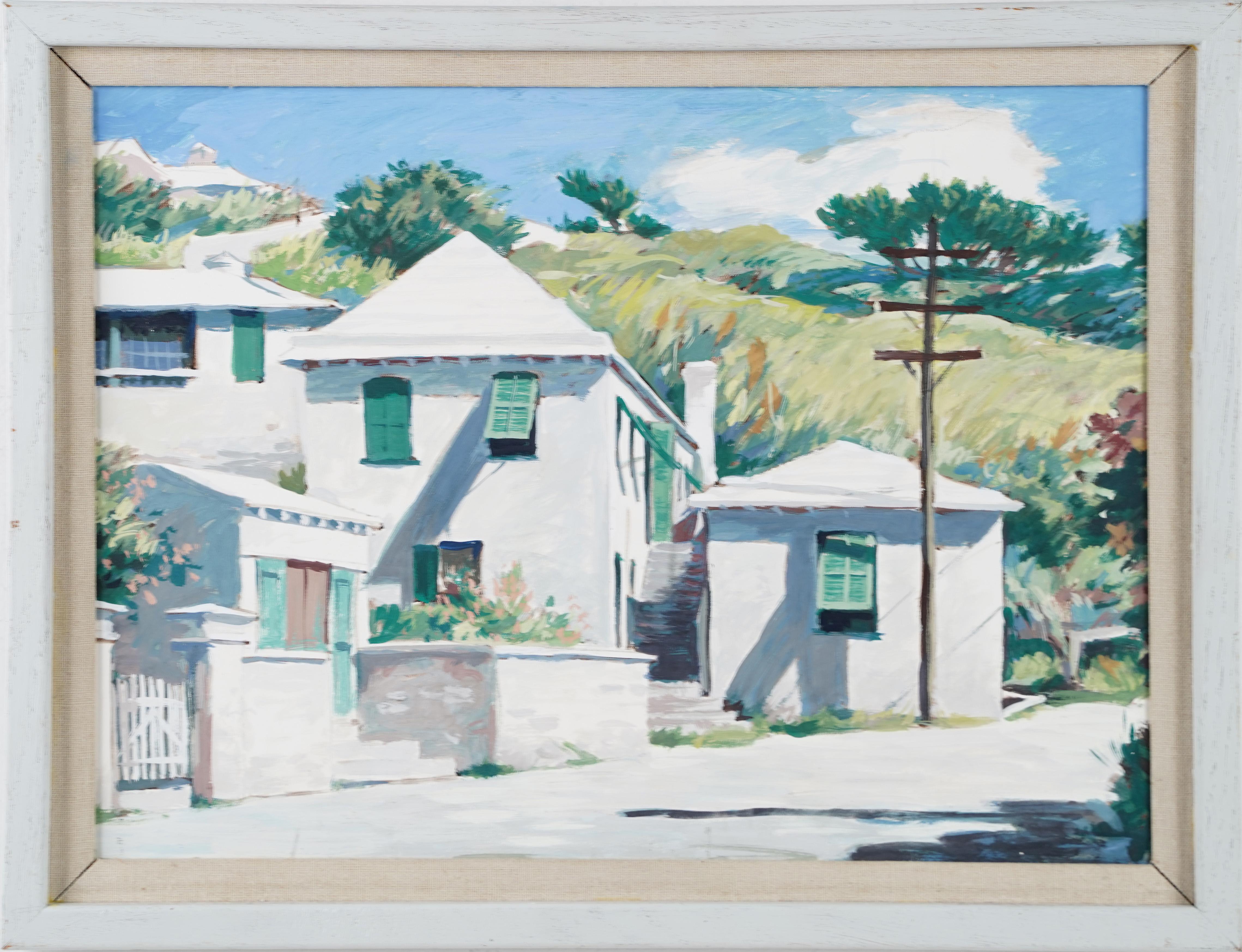 Unknown - Antique Impressionist Tropical Island Bermuda Street Scene ...