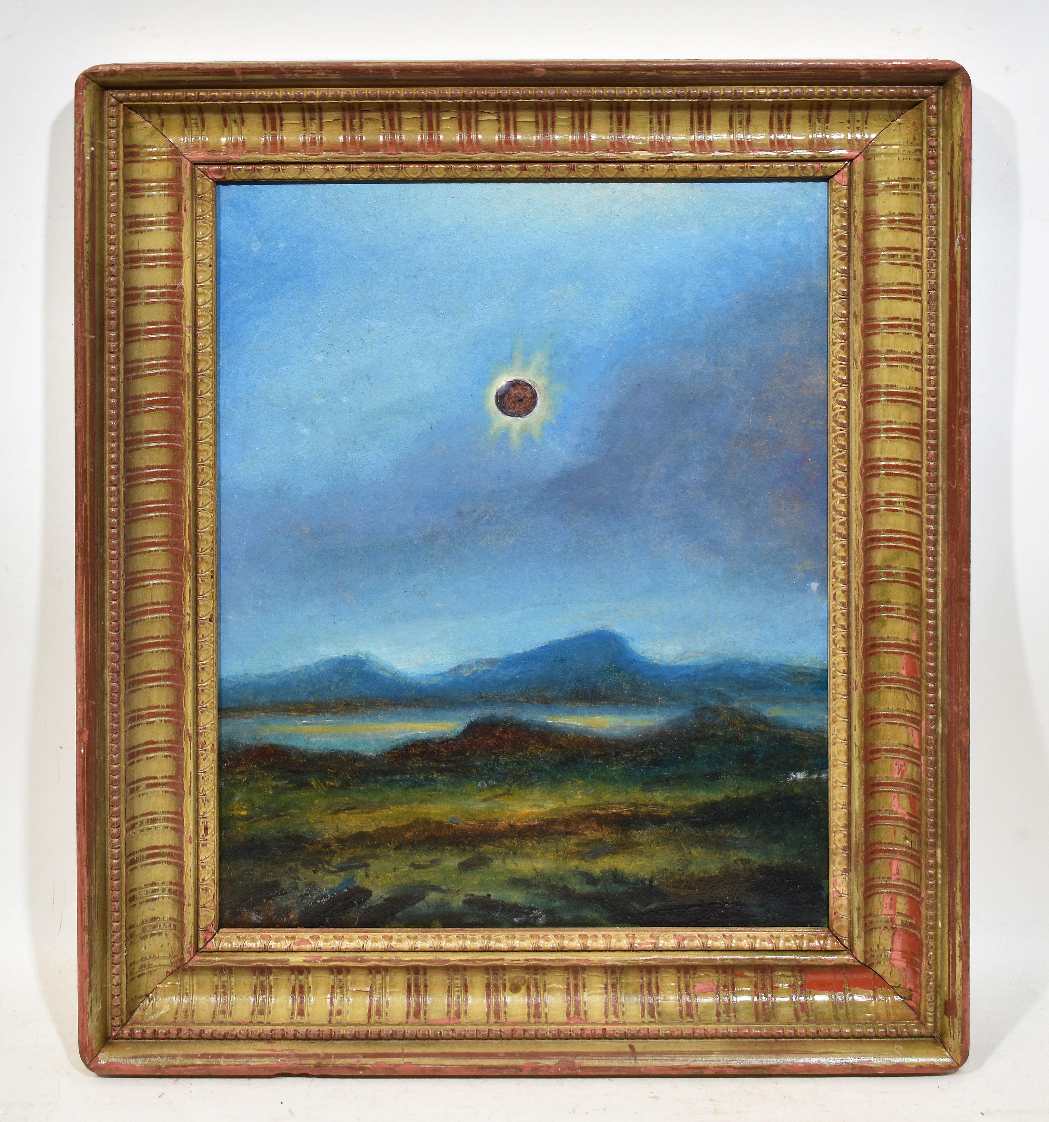 Unknown - Antique Original Oil Painting of Solar Eclipse Modernist ...