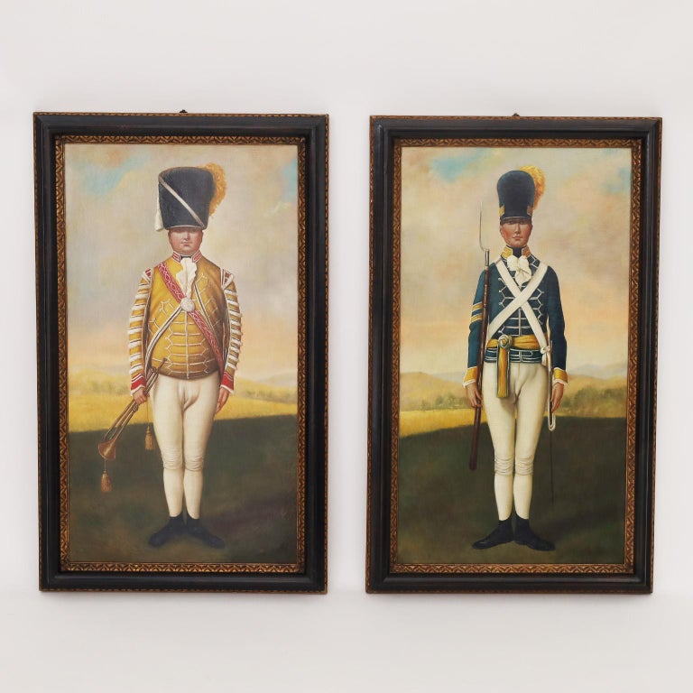 Unknown - Antique Pair of Oil Paintings on Canvas of Soldiers in ...