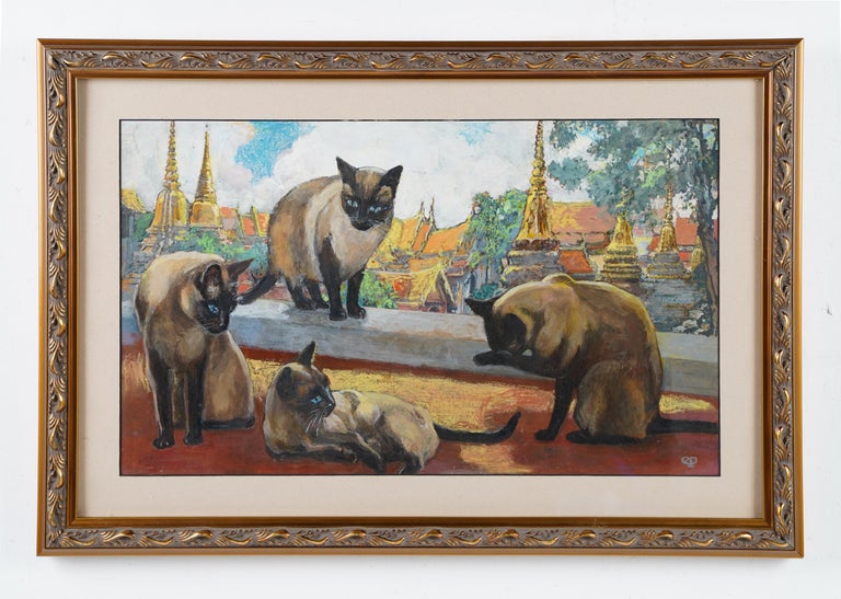 Unknown - Antique Rare Impressionist Siamese Cat Portrait Interior ...