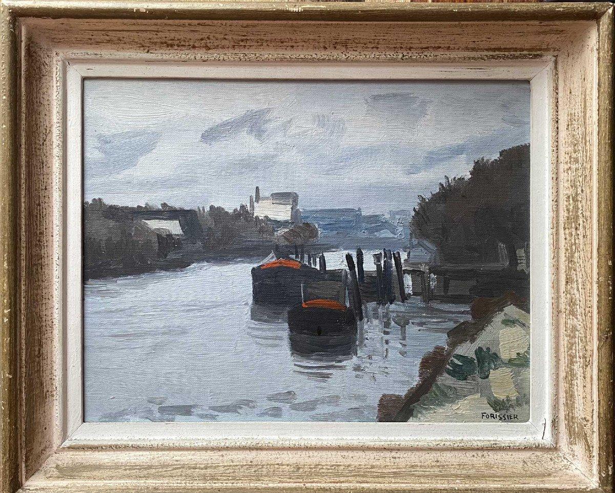 Unknown - Banks of the Seine, Paris, Original Antique Oil on Canvas ...