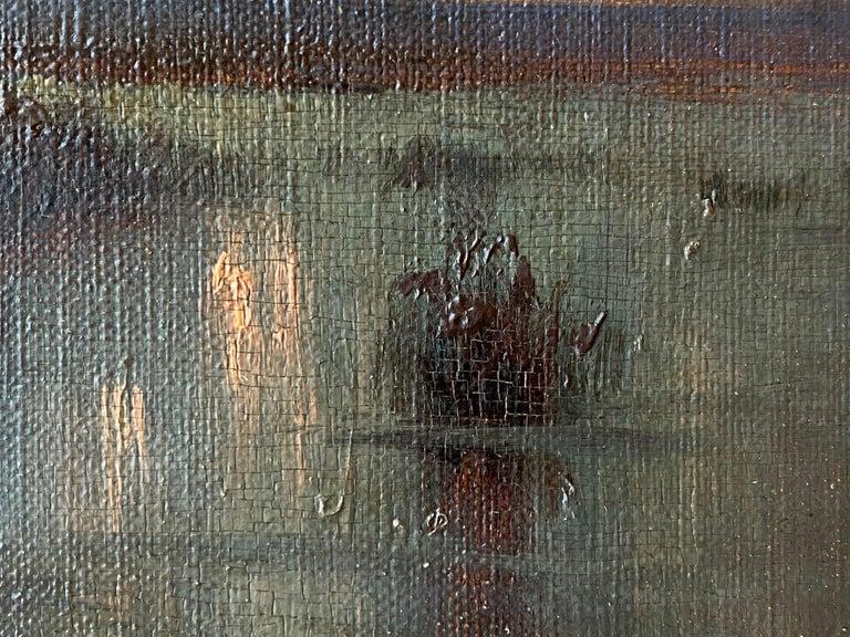 Unknown - Barbizon Style oil painting, Sunset over a river landscape ...