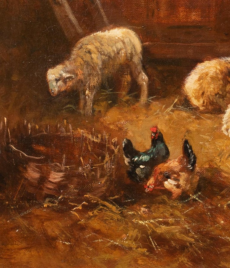 Unknown - Barn Interior With Sheep, Goats, and Chickens, 19th Century ...