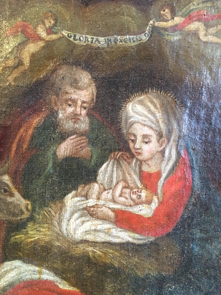 Unknown - Birth of Christ, Religious Triptych Antique Oil Painting at 1stDibs