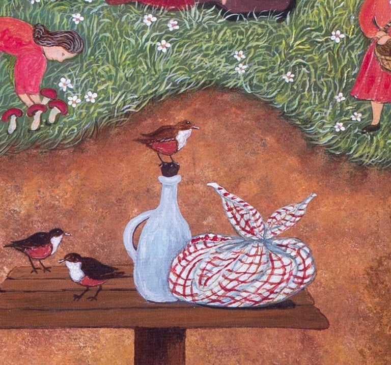 Unknown - British 20th Century oil painting of autumn foraging by Erika ...