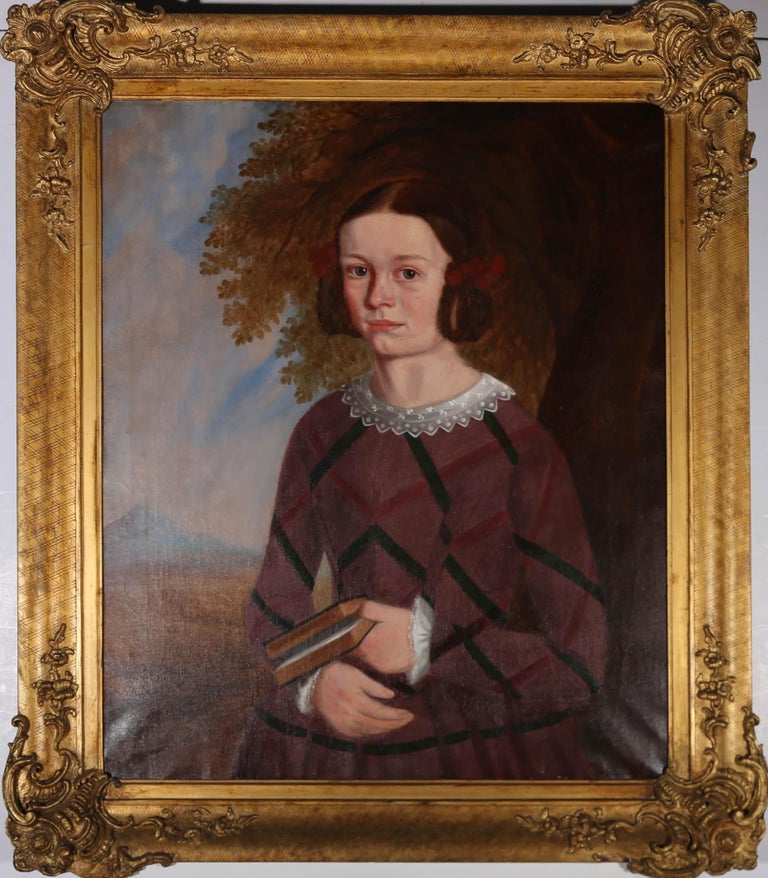 Unknown - c.1945 Oil - The Reader In Plaid For Sale at 1stDibs