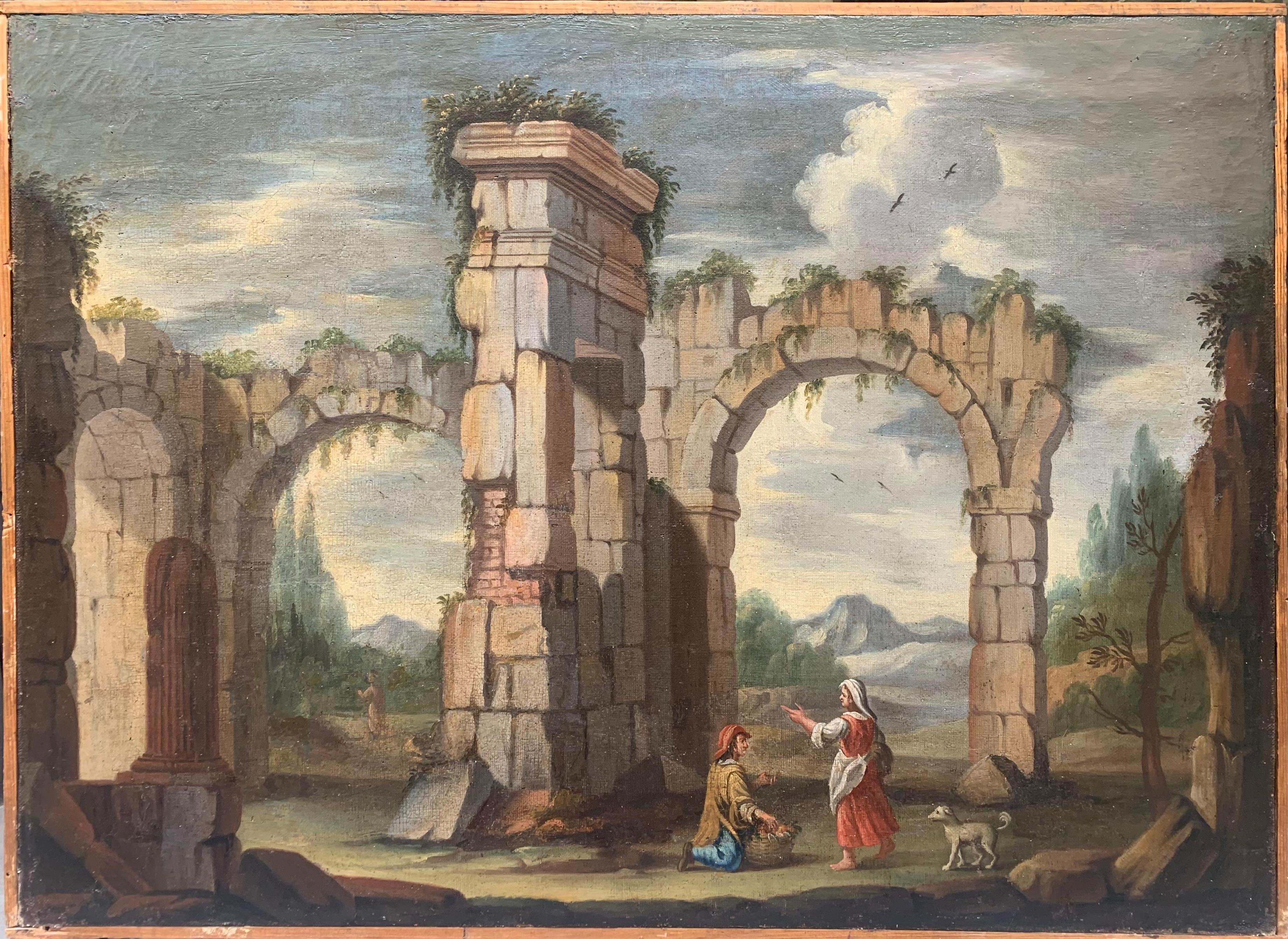 Unknown - Architectural whimsy with Roman ruins, column and ancient ...