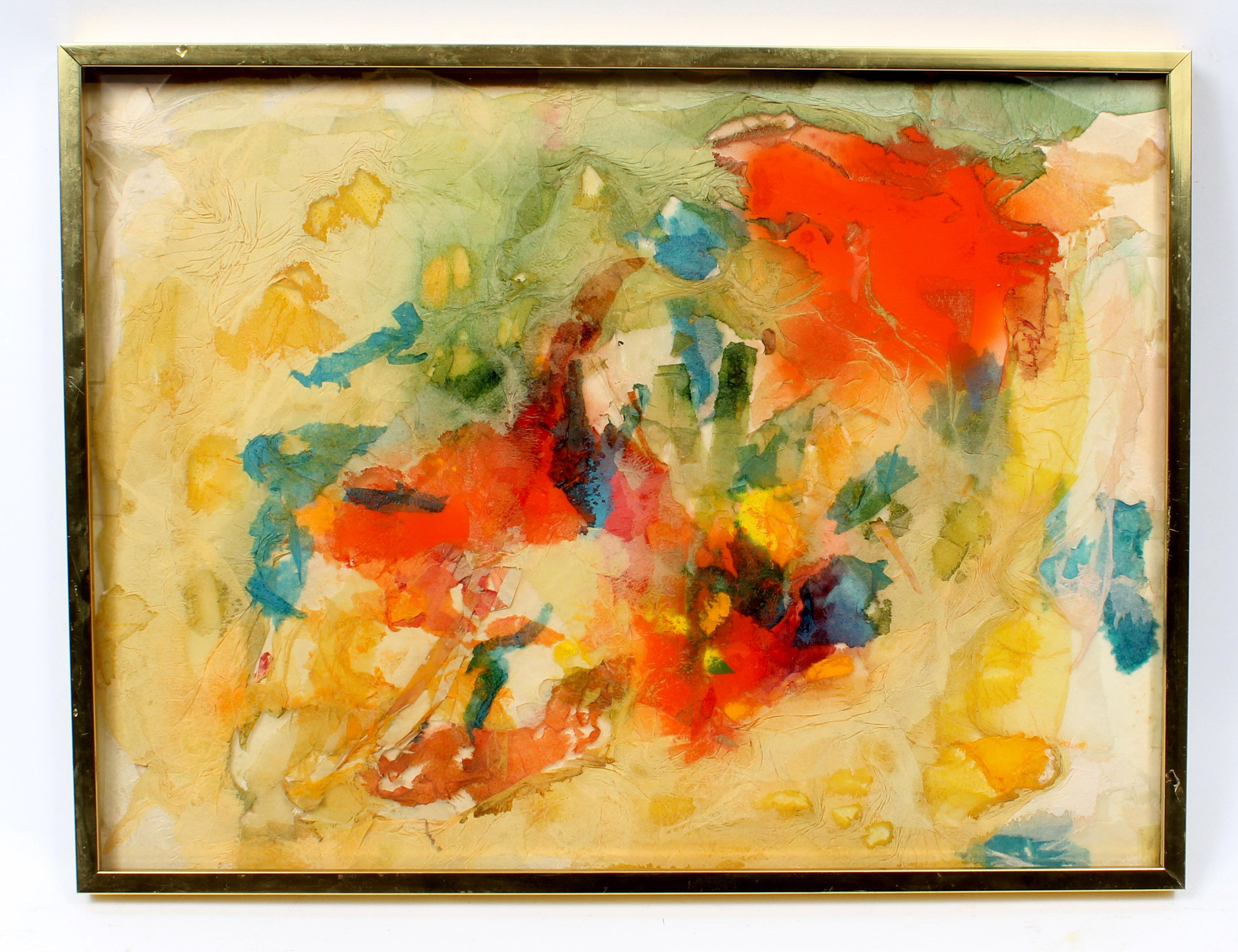 Unknown - Colorful Abstract Painting Collage 1960's Framed Retro Mid ...