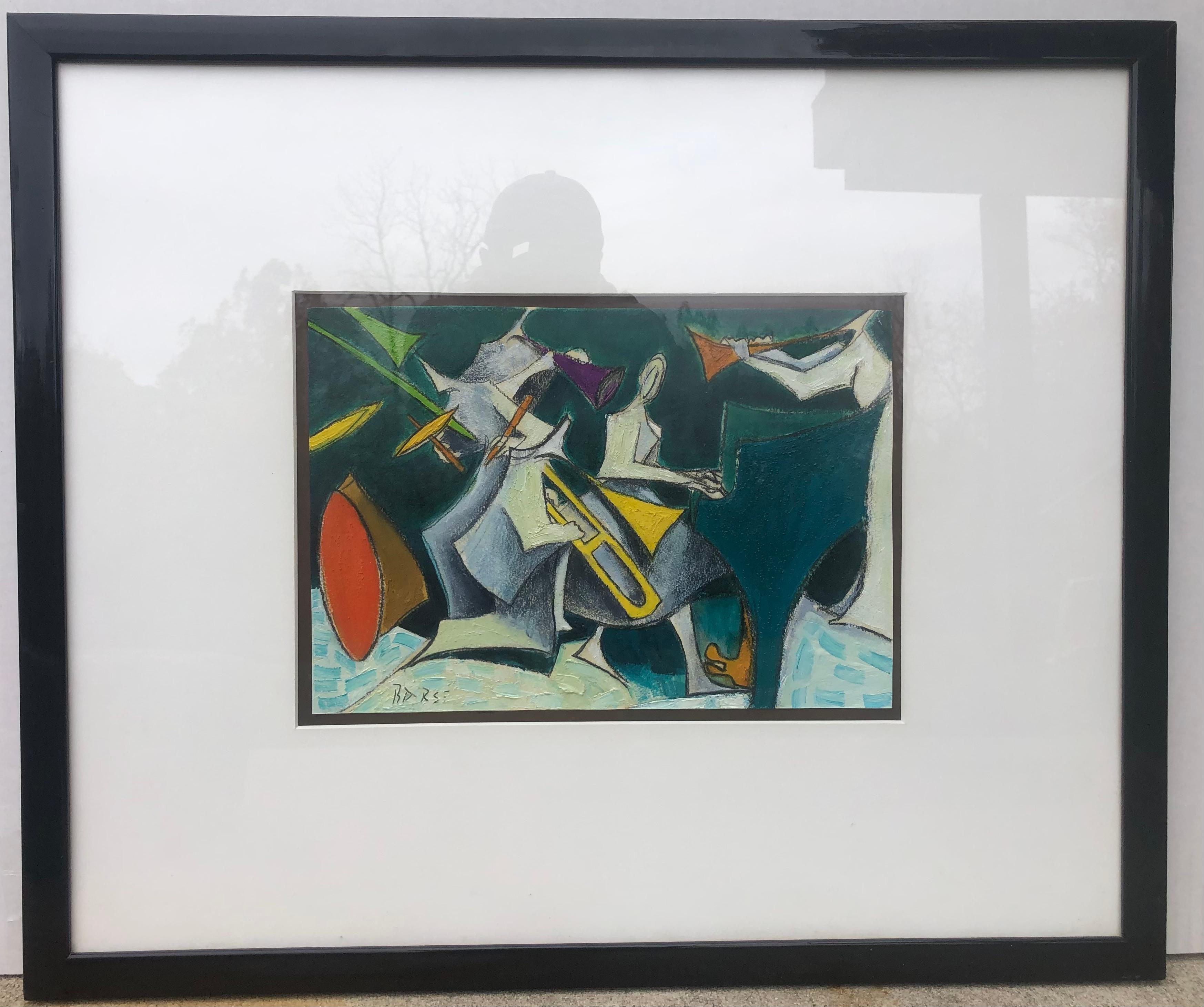 Unknown - Colorful Cubist Jazz Scene Musicians Playing Horns, Drums ...