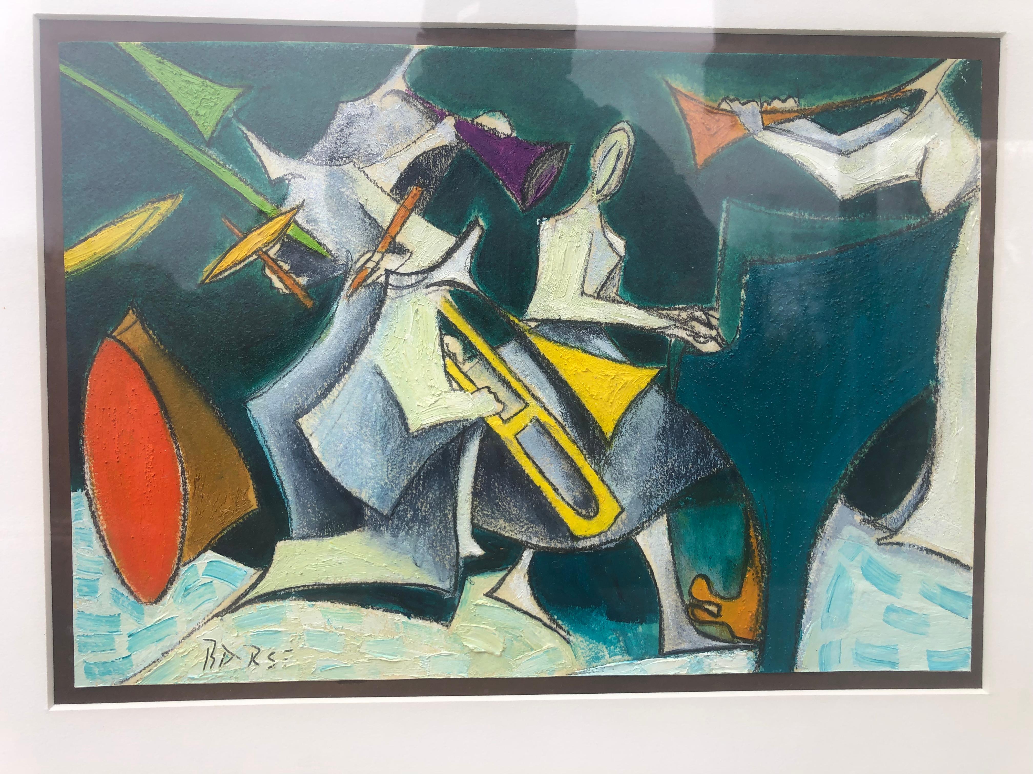 Unknown - Colorful Cubist Jazz Scene Musicians Playing Horns, Drums ...