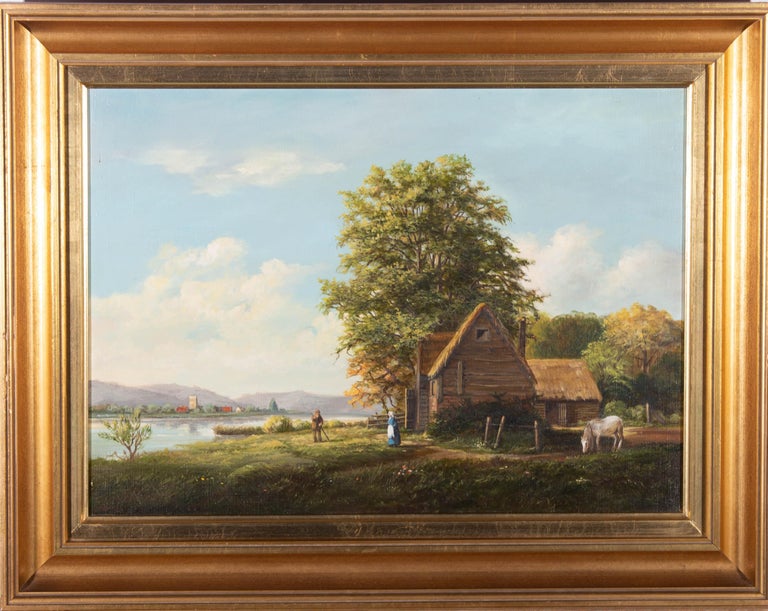 Unknown - Contemporary Oil - Cottage Scene with Villagers For Sale at ...
