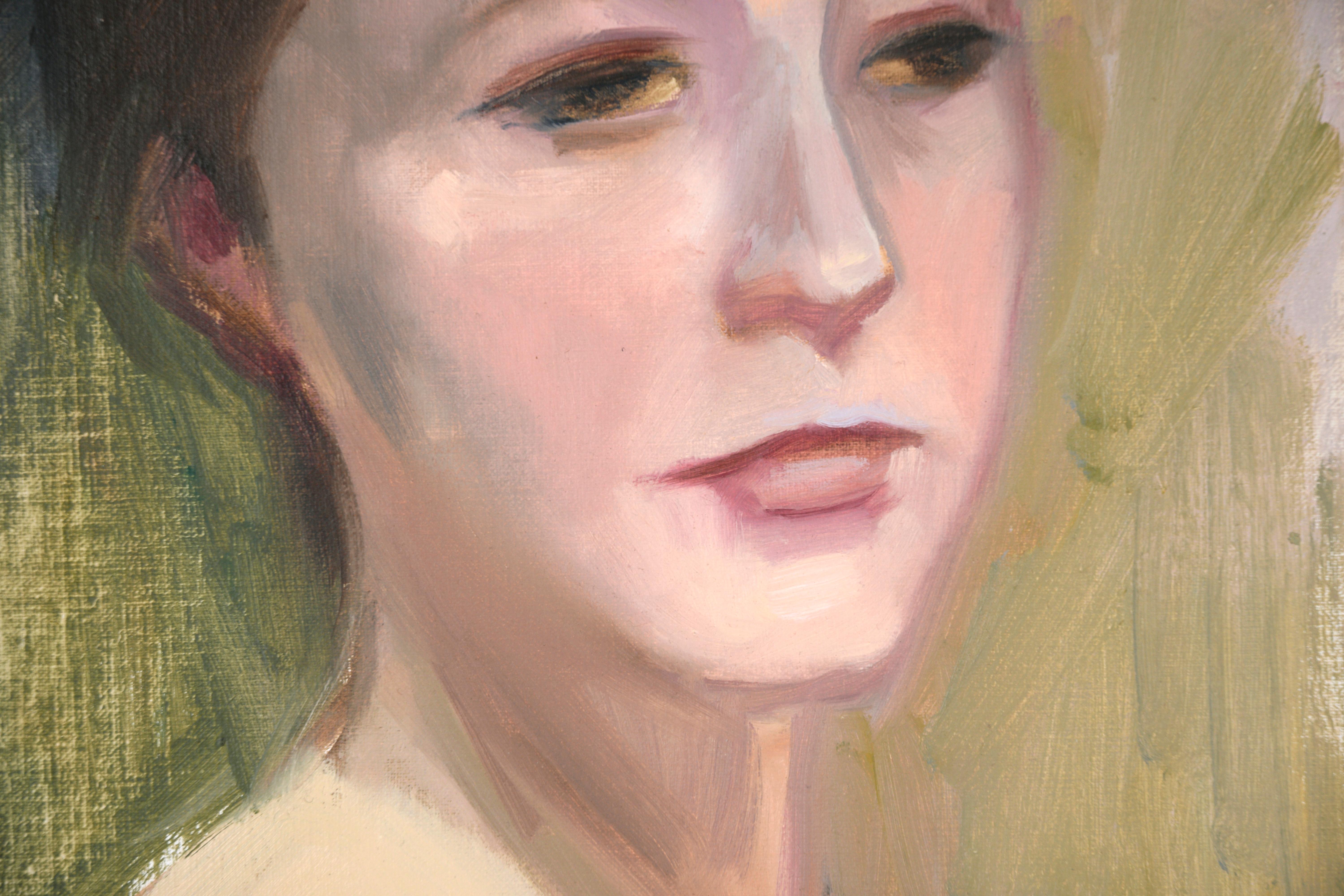 Unknown - Contemporary Portrait of a Woman on Green Background ...
