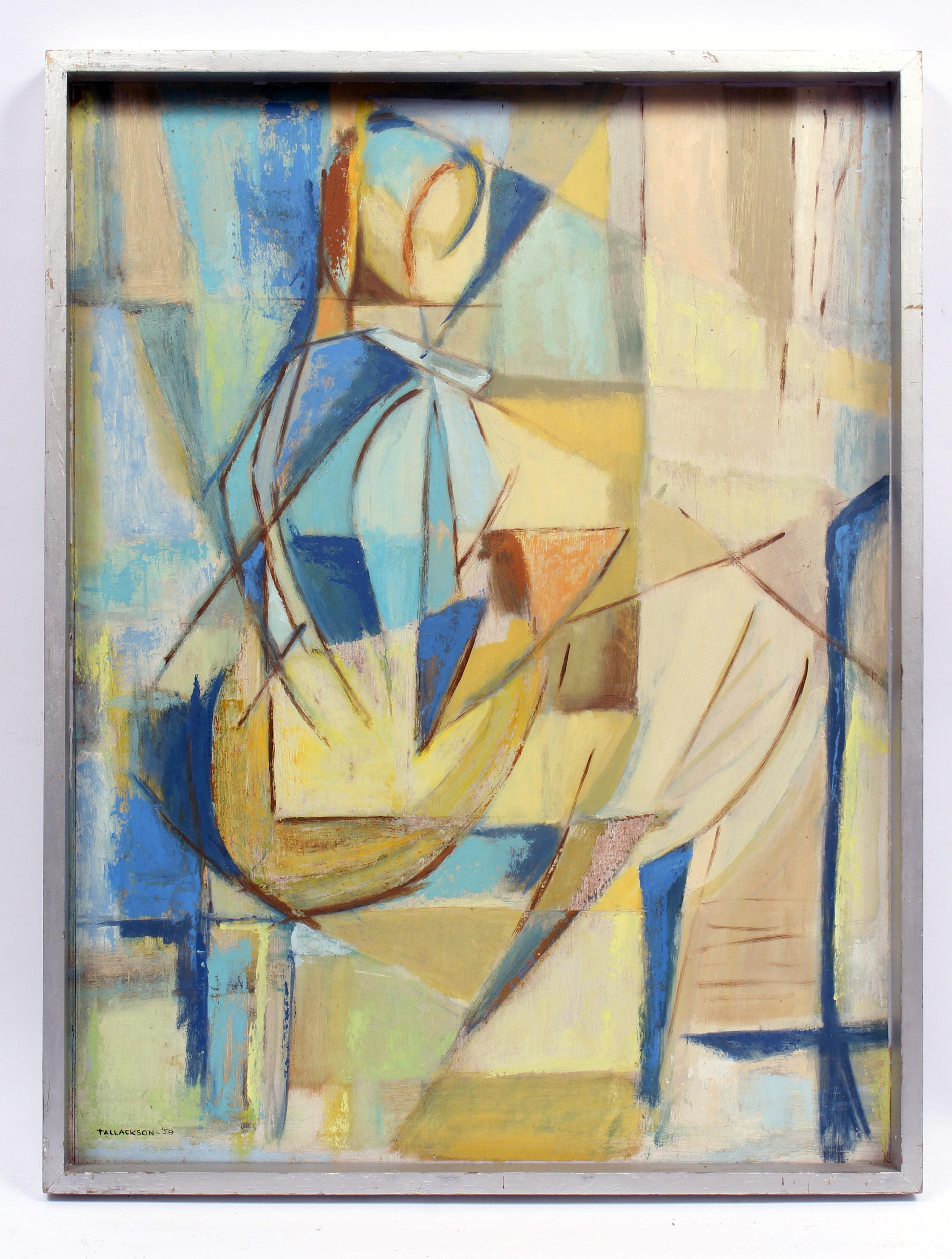 Unknown - Cubist Geometric Abstract Figure Oil Painting American 1950 ...