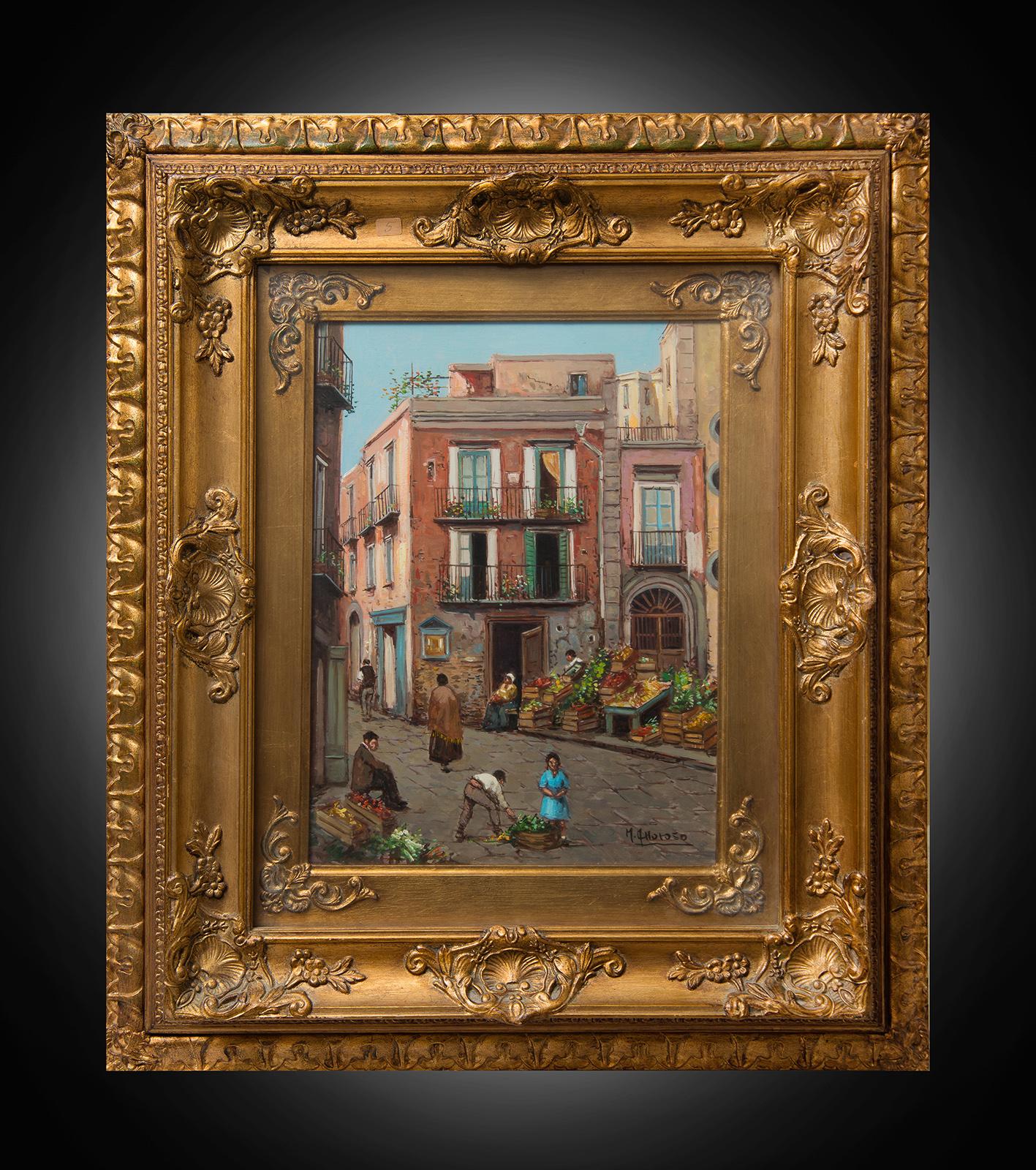Unknown - Antique oil painting on canvas signed "A.AMOROSO. 20th ...