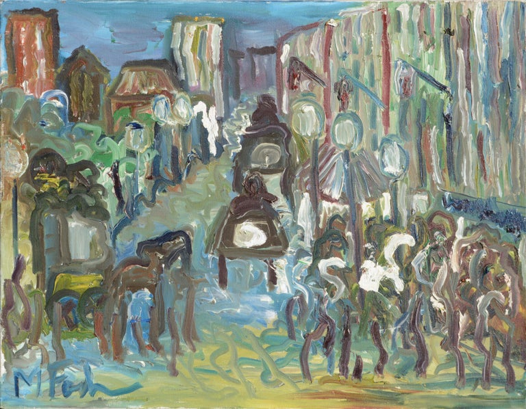 Unknown - Downtown Parade - Expressionist Cityscape For Sale at 1stDibs