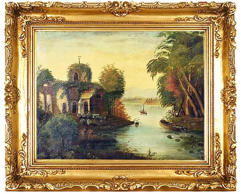 Unknown - Early 19th Century Landscape Oil Painting Depicting a River ...