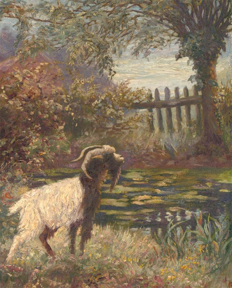 Unknown - Early 20th Century Oil - Billy Goat By The Pond For Sale at ...