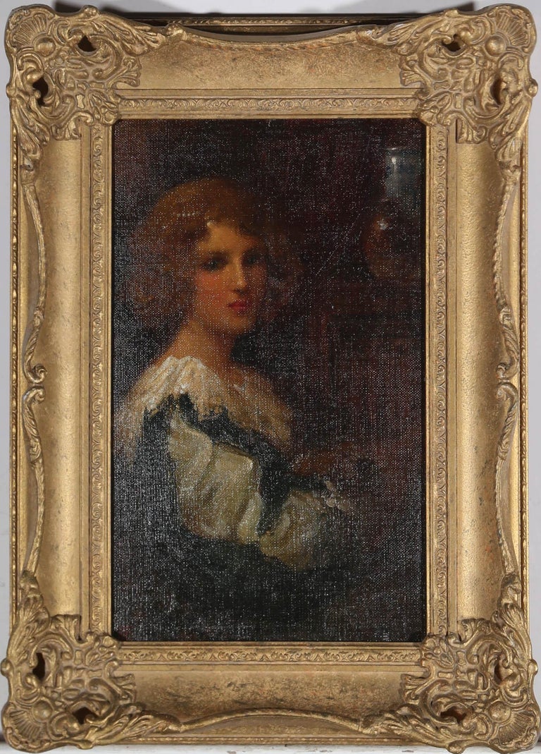 Unknown - Early 20th Century Oil - Girl with a Lute For Sale at 1stDibs