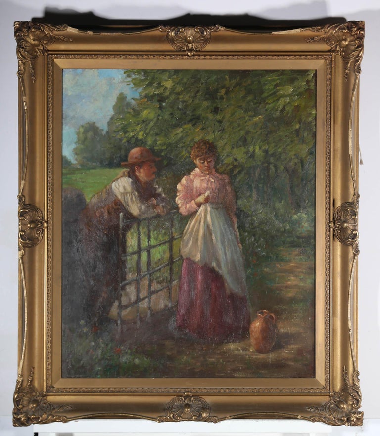 Unknown - Early 20th Century Oil - Lovers at the Gate For Sale at 1stDibs