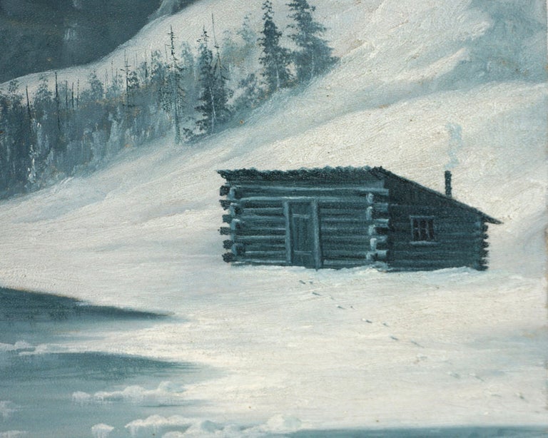 Unknown - Early 20th Century Winter Snowy Cabin Oil Painting Signed ...