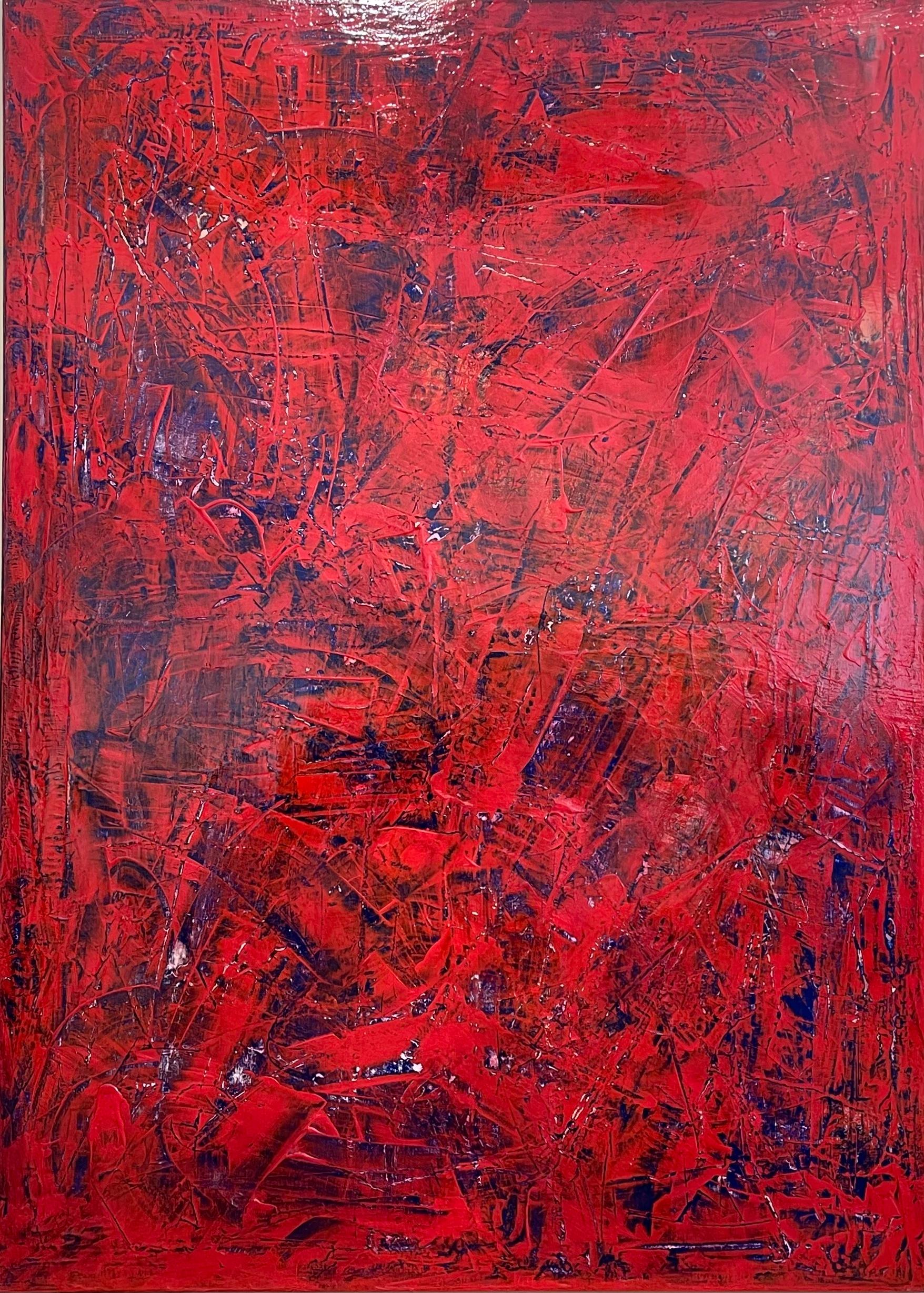 Unknown - Extra-Large Contemporary Deep Red Blue Canvas Painting From ...