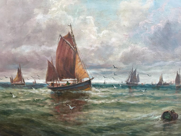 Unknown - Fishing Boats Near the Shore (Antique Maritime Painting) at ...