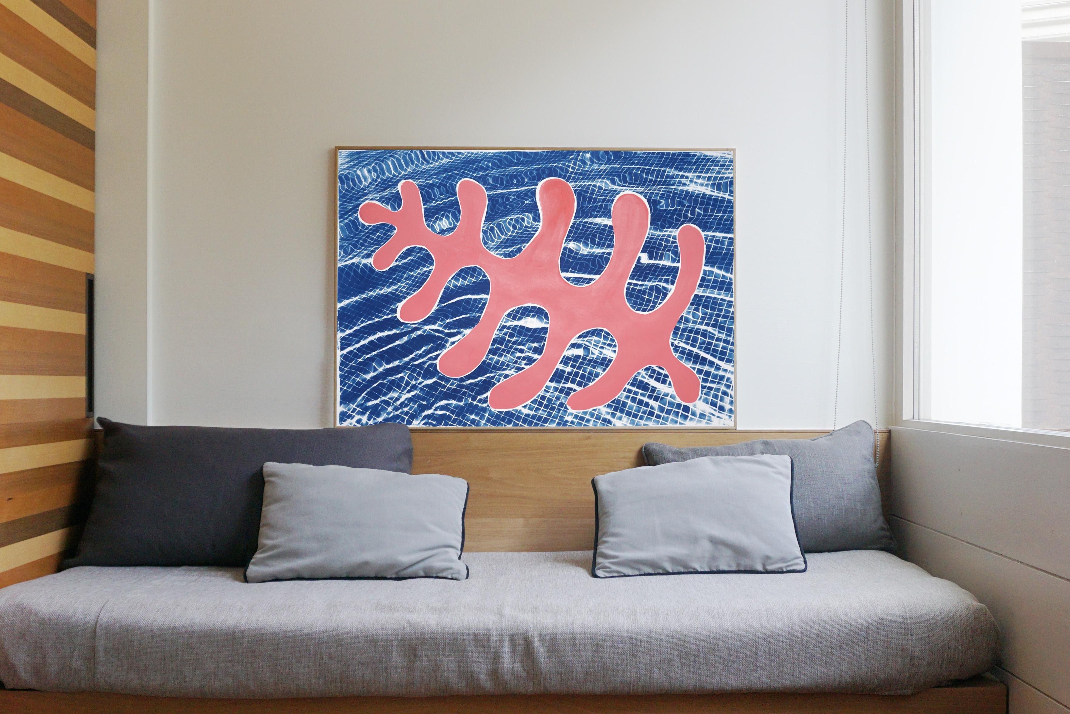 Unknown - Floating Leaves on Grid Pool, Beach House Art, Contemporary ...